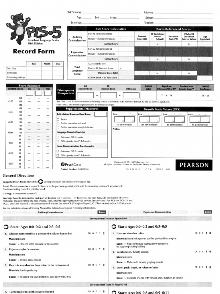 PLS 5 Protocol - English - Text | PDF | Noun | Gesture