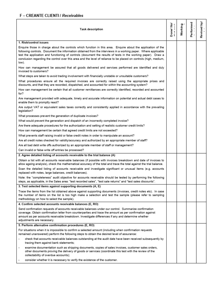 F - Creante Clienti - Receivables | PDF | Audit | Invoice