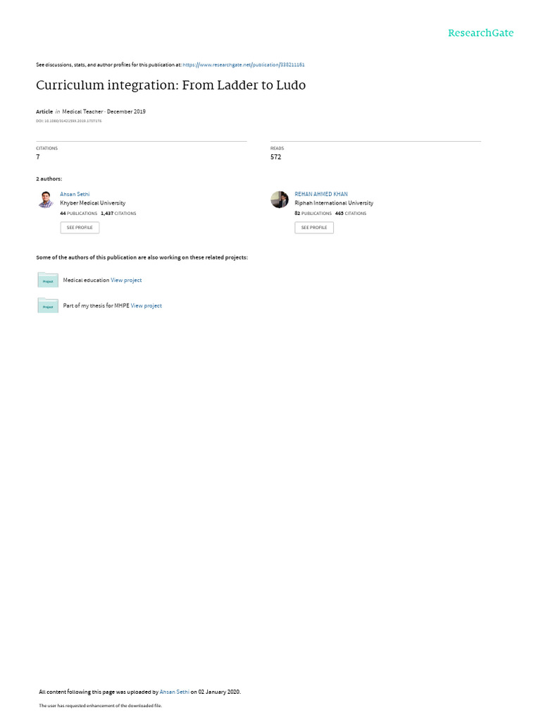 Integration From Ladderto Ludo | PDF | Curriculum | Medical Education
