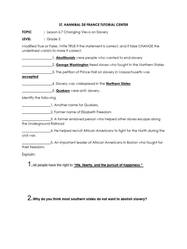 Grade 5: Views on Slavery | PDF