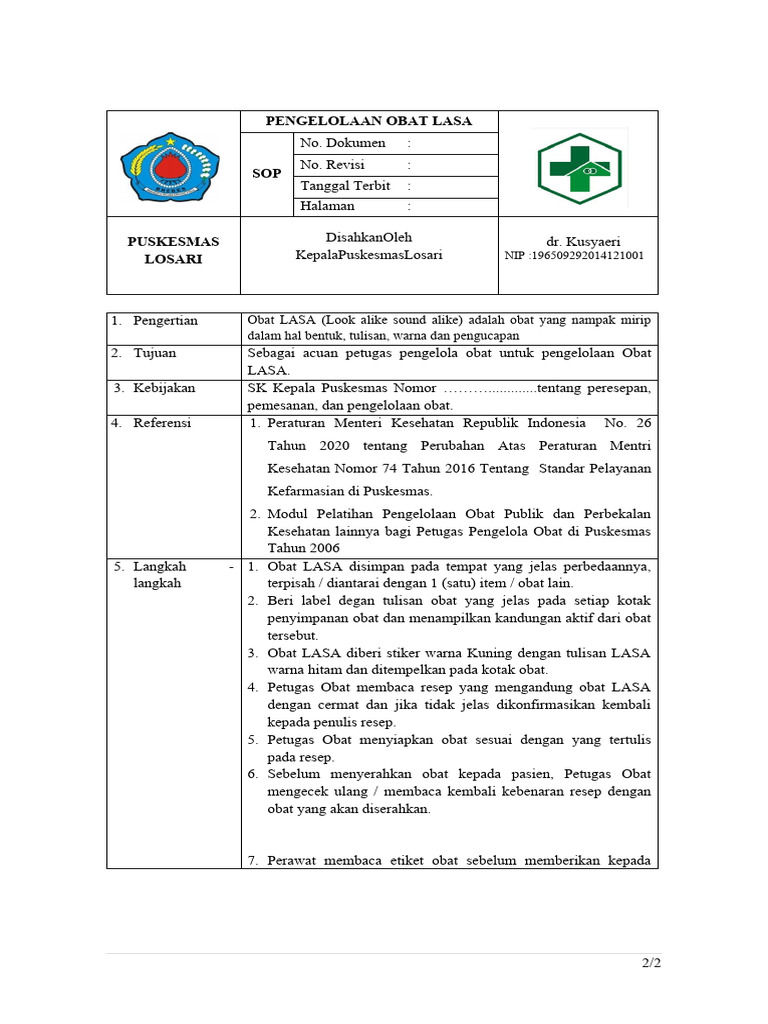 5331 Sop Pengelolaan Obat Lasa | PDF