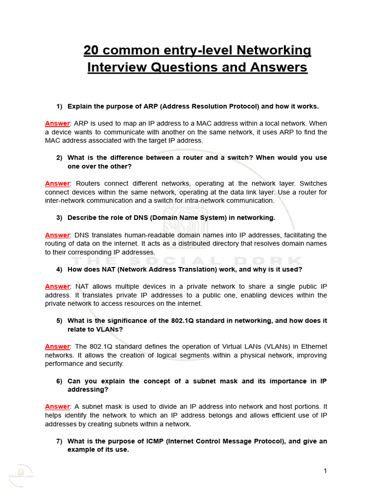 20 Common Entry-Level Networking Interview Q and A | PDF | Computer Network | Ip Address