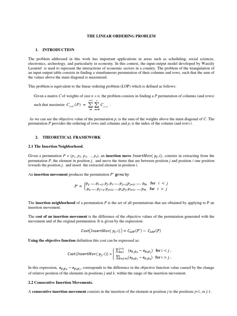 The Linear Ordering Problem: N N LOP PP I Ji | PDF | Permutation | Input–Output Model