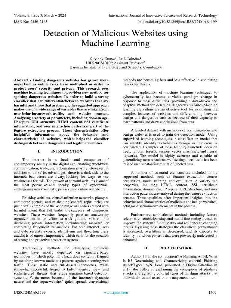 Detection Of Malicious Websites Using Machine Learning Pdf Machine