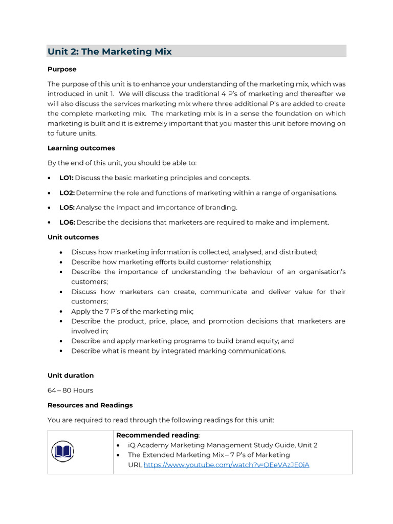 Unit 2 marketing mix | PDF