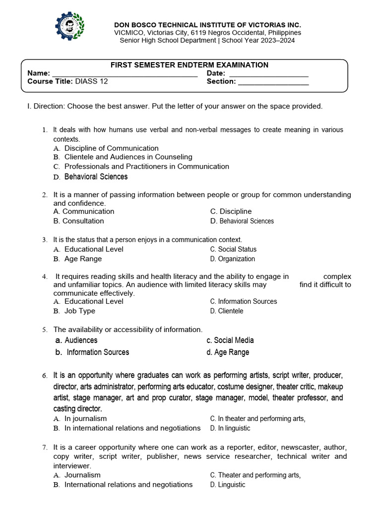 Diass Exam Download Free Pdf Communication Information