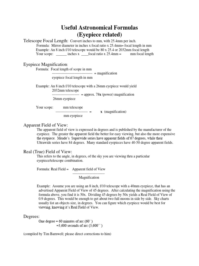 Astronomical Formulas for Eyepieces | PDF | Computers | Technology ...