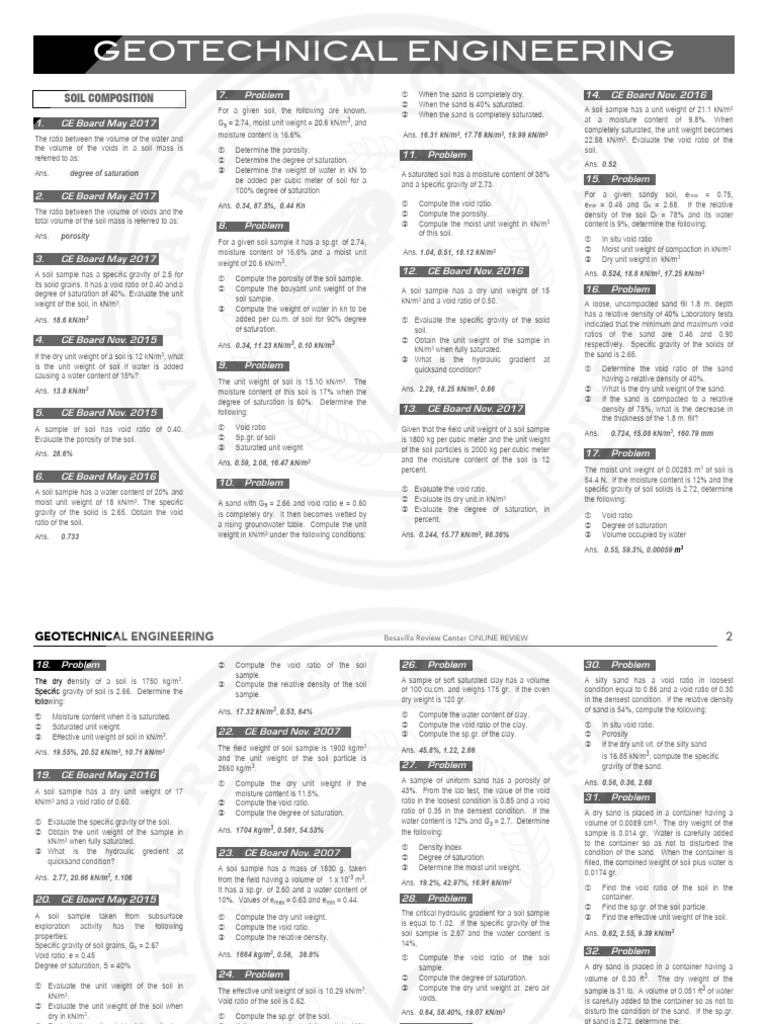 Practice-Problems-Geotechnical-Engineering | PDF | Loam | Density