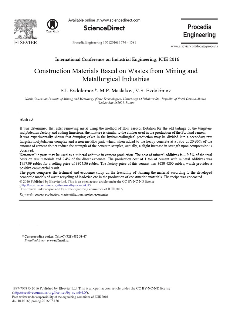 Construction Materials Based On Wastes From Mining | PDF | Mining ...