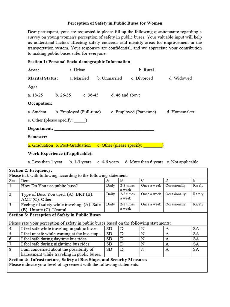Questionnaire | PDF | Bus | Transport