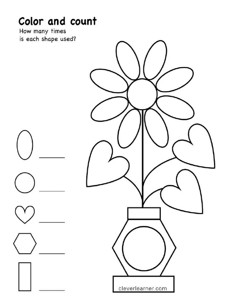 Color and Count The Shapes Preschool Worksheet Print | PDF