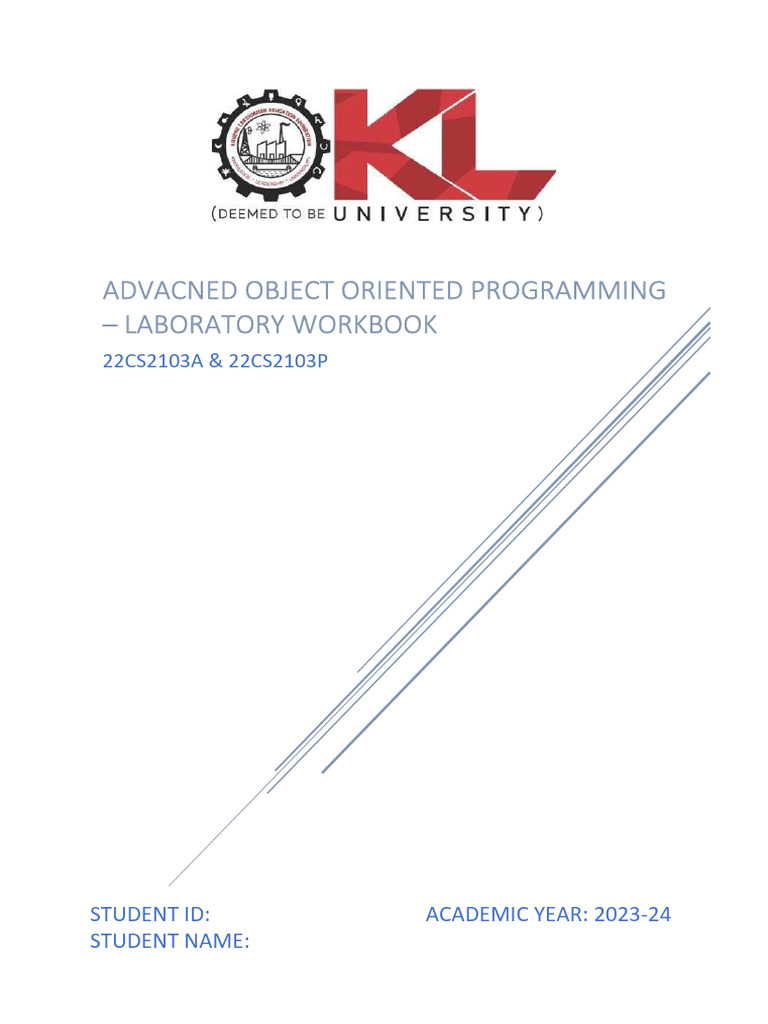 v2 22cs2103a-P Aoop Lab Work Book Complete | PDF | Computer Programming | Object Oriented ...