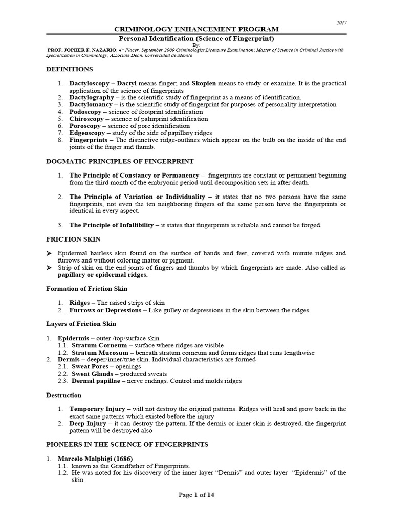 Notes Personal Identification | PDF | Fingerprint