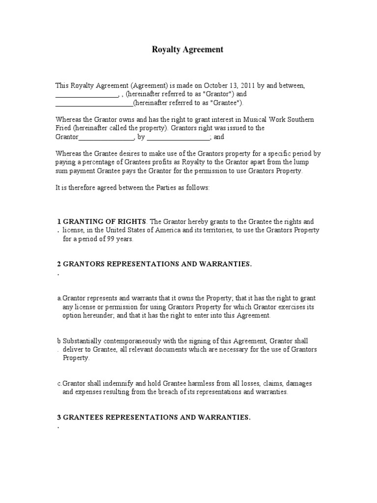 My Royalty Agreement - Sample | PDF | Royalty Payment | Breach Of Contract