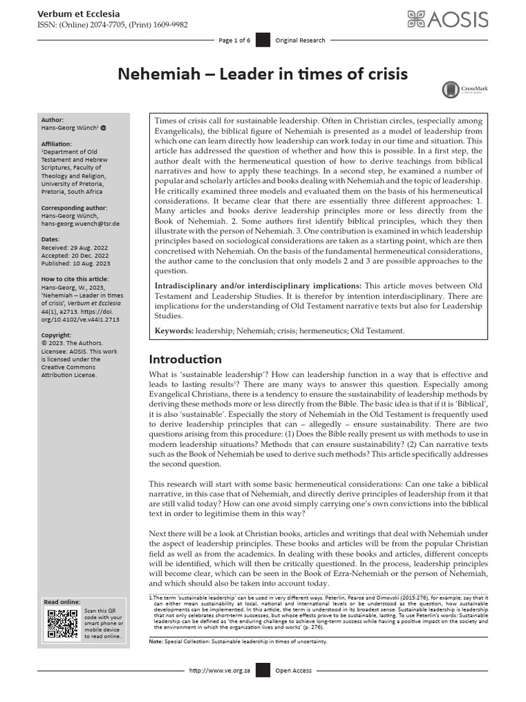 Nehemiah Leader in Times of Crisis | PDF | Hermeneutics | Leadership