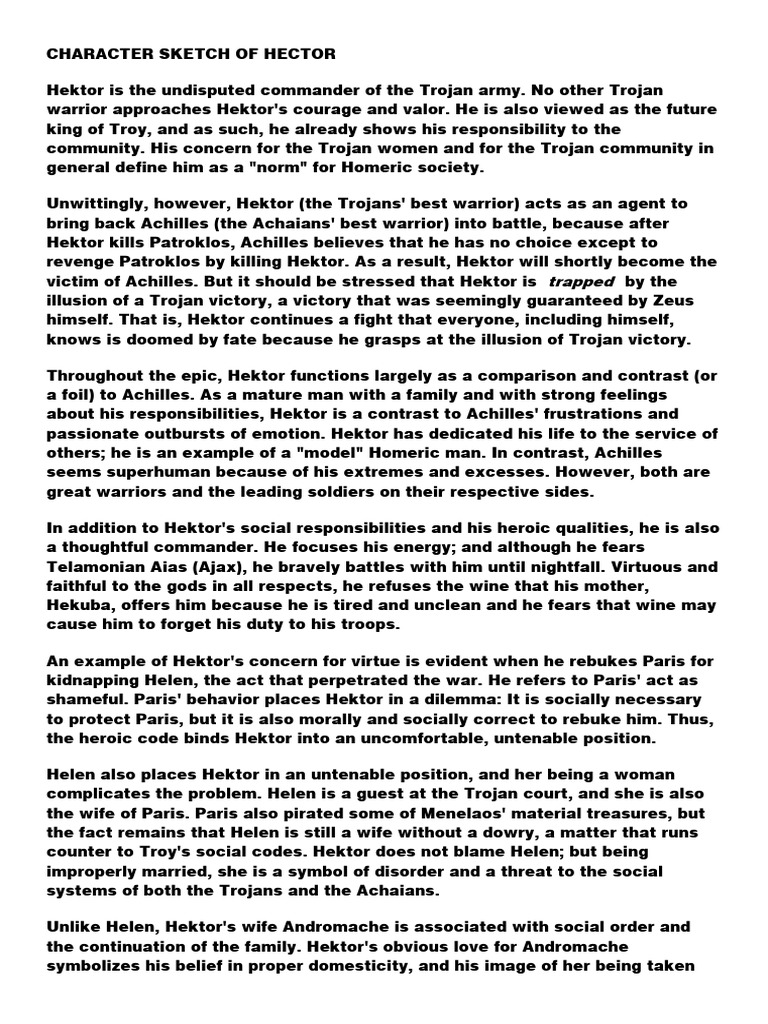 Character Sketch of Hector | PDF | Hector | Achilles