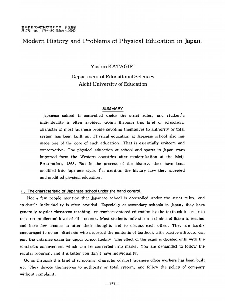 History of Japans PE Curriculum and Implementation | PDF | Empire Of ...