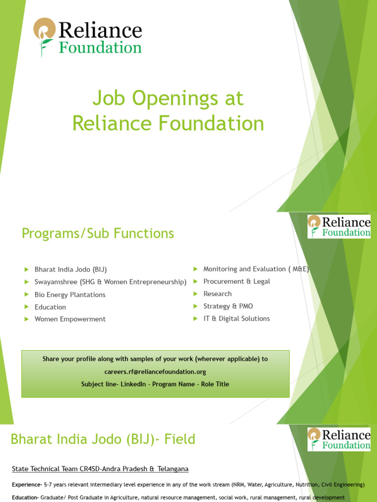 Job Openings at Reliance Foundation | PDF | Disaster Risk Reduction ...