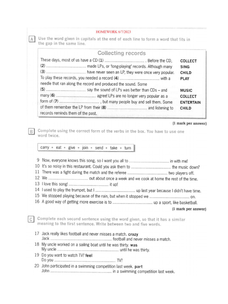 B1 Unit 2 Homework 6 July | PDF