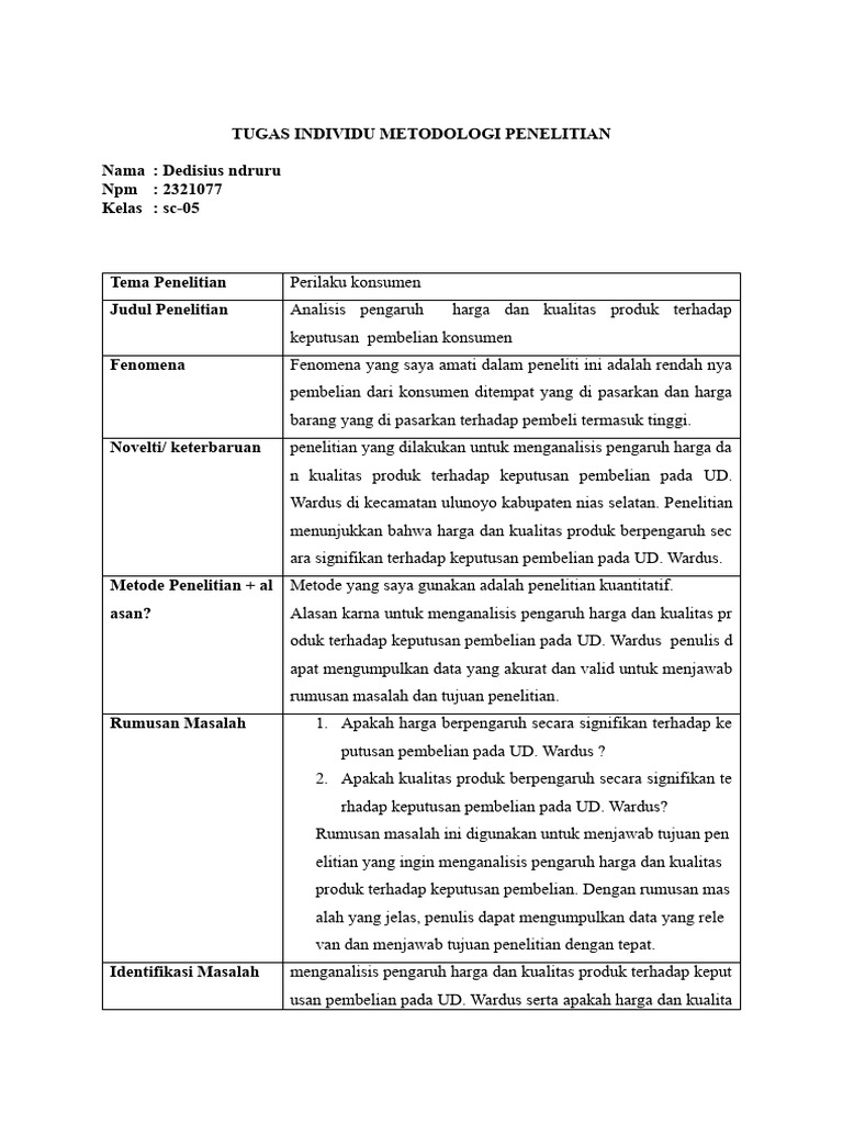 Tugas Metodologi Penelitian | PDF