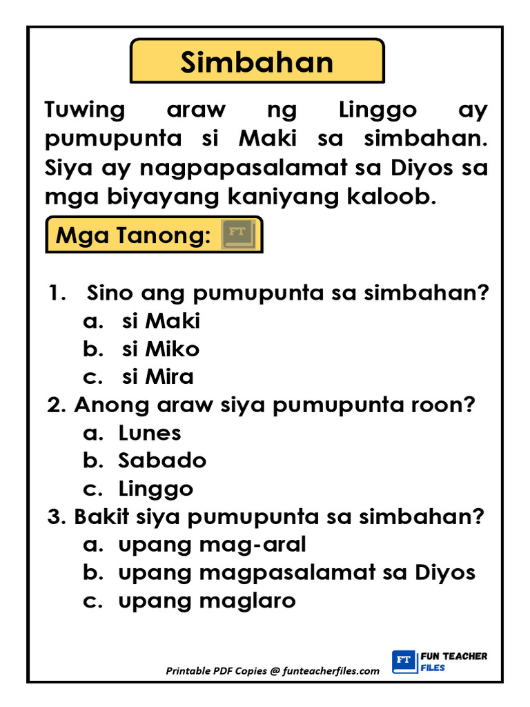 Filipino Reading Materials With Comprehension Questions Set 5 1 | PDF