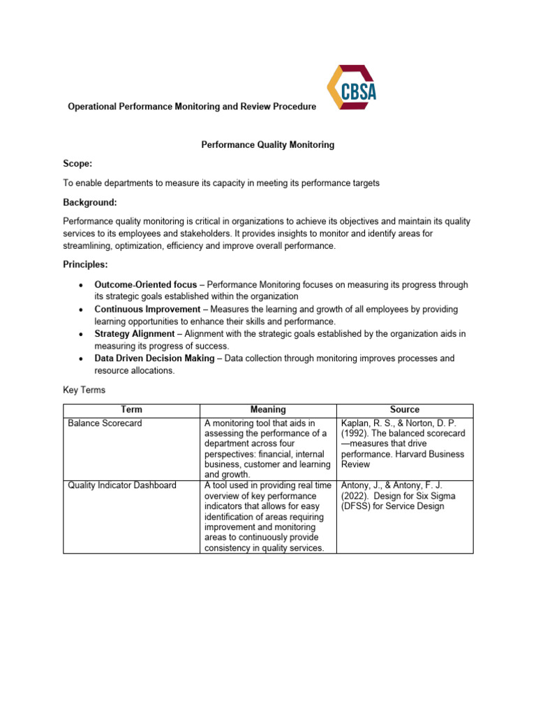 Operational Performance Monitoring and Review Procedure | PDF | Design ...