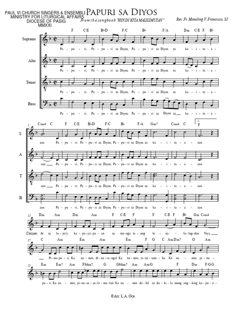 Papuri Sa Diyos SATB Manoling Francisco Revised 2 | PDF