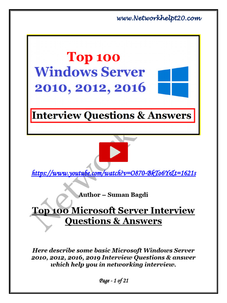 Micro Soft Windows Server Interview Questions With Answers | Download Free PDF | Virtualization ...