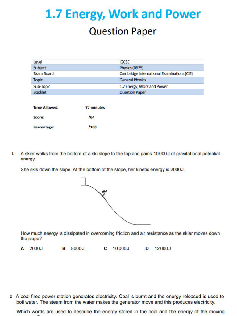 Energy, Work and Pressure - Paper 2 | PDF