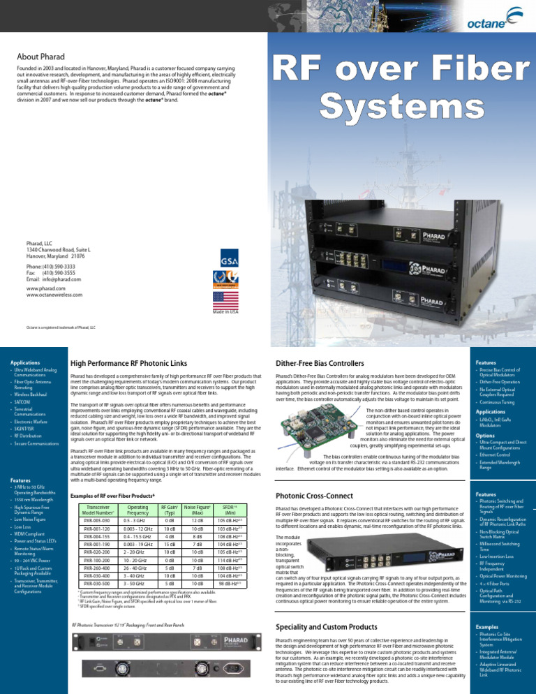 RF Over Fiber Brochure | PDF | Optical Fiber | Photonics