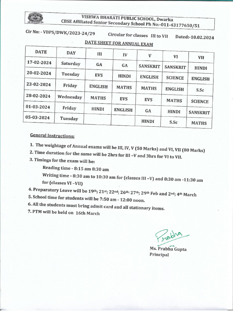29 Circular Annual Exam III To VII | PDF