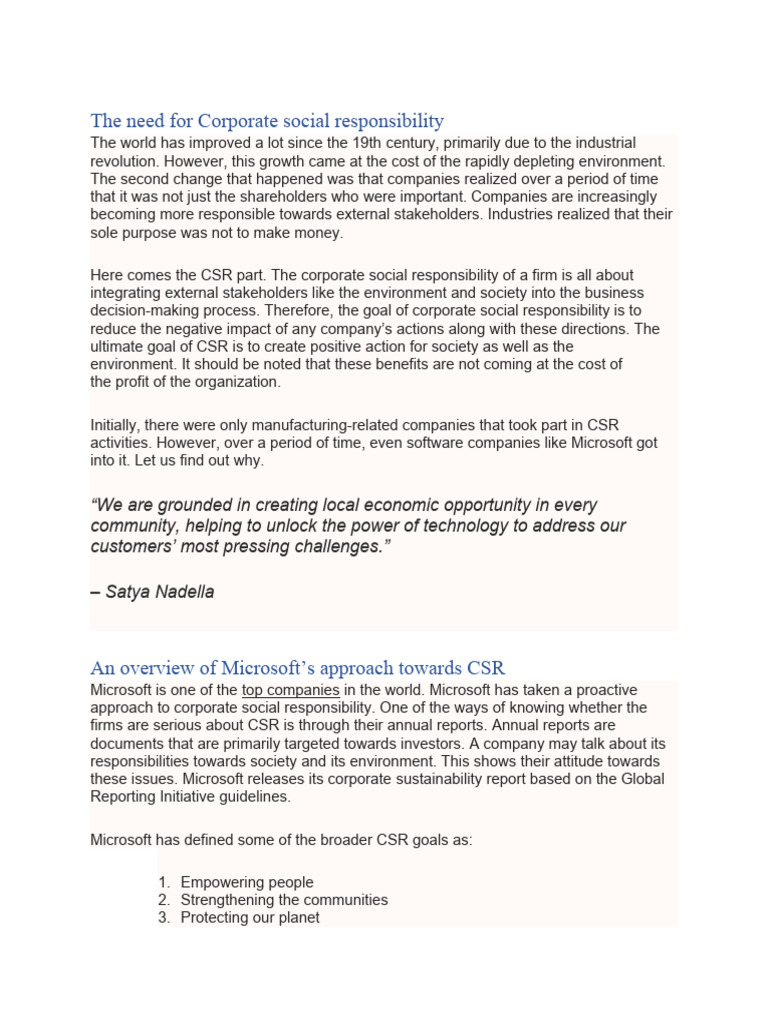 Microsoft | PDF | Corporate Social Responsibility | Economy And The Environment