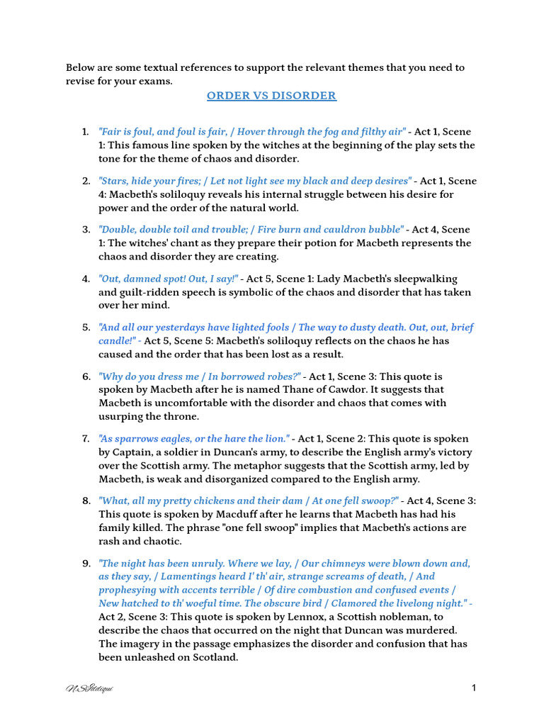Themes & Quotations_ Revision Sheet (1) | PDF | Macbeth | Shakespearean ...