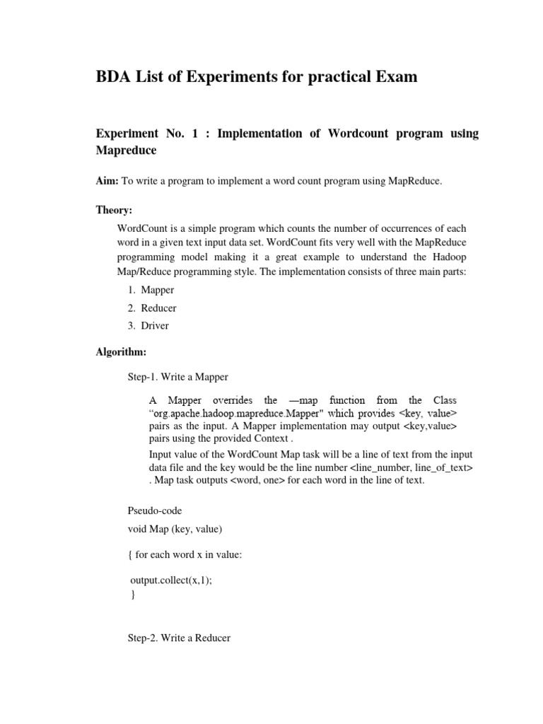 BDA Practical Exam Experiments List | PDF | Map Reduce | No Sql