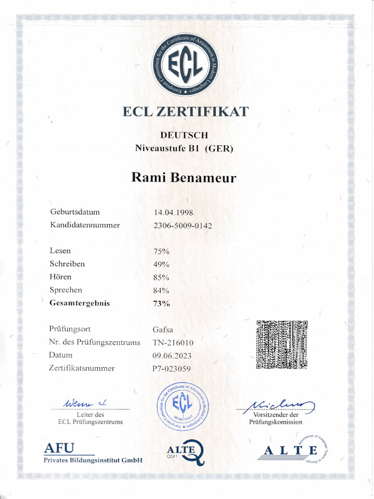 B1 Ecl Zertifikat | PDF