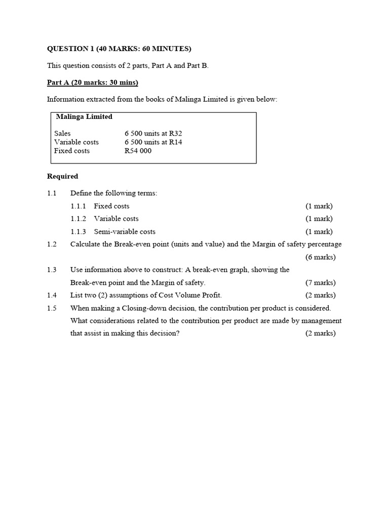 CVP Question and Solution | PDF | Pricing | Financial Accounting