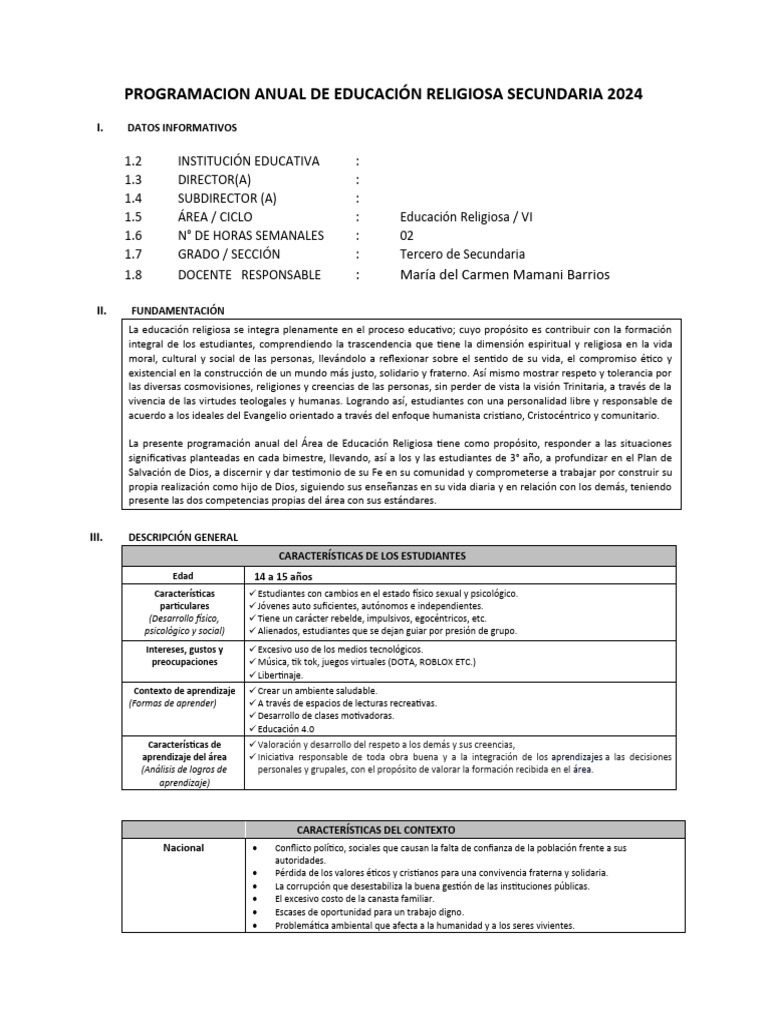 Programacion Anual - 3ro. 2024 | PDF | Aprendizaje | Evaluación
