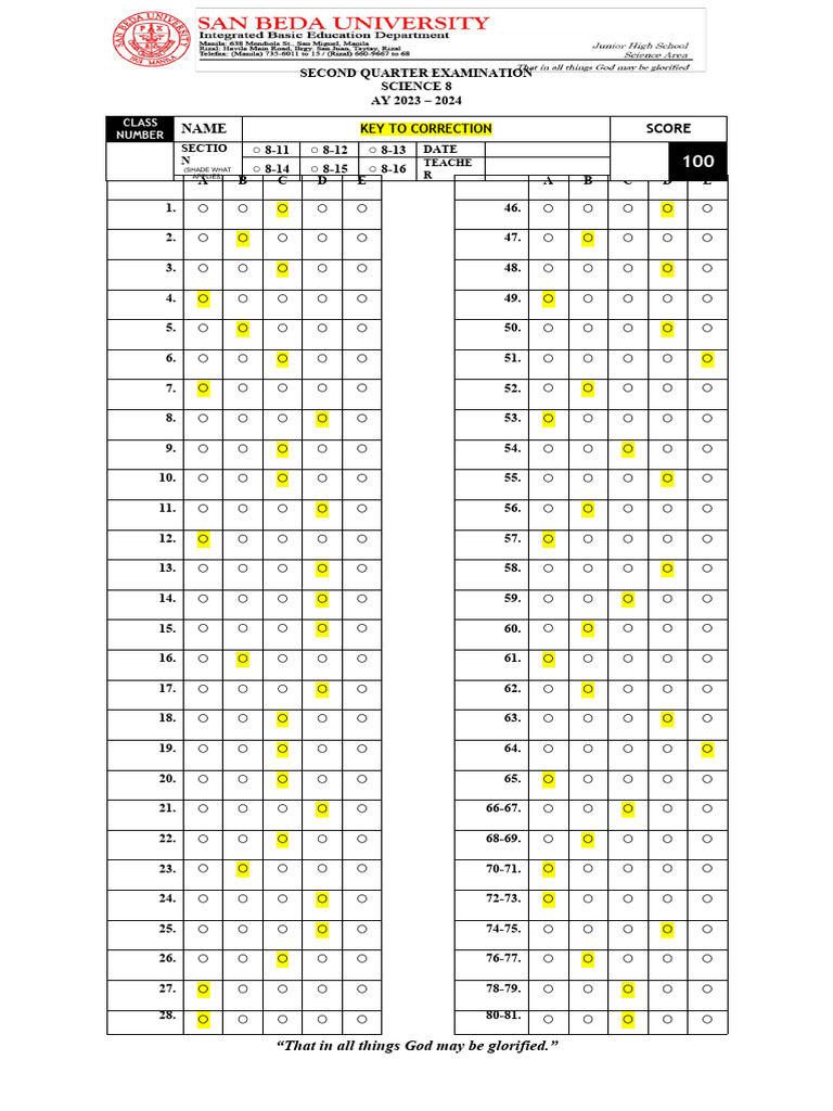 2Q KEY TO CORRECTION Science 8 A.Y. 2023-2024 | PDF