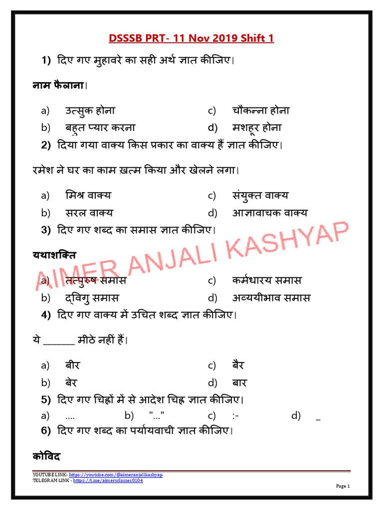 Hindi Pyq 2019 All Shift | PDF