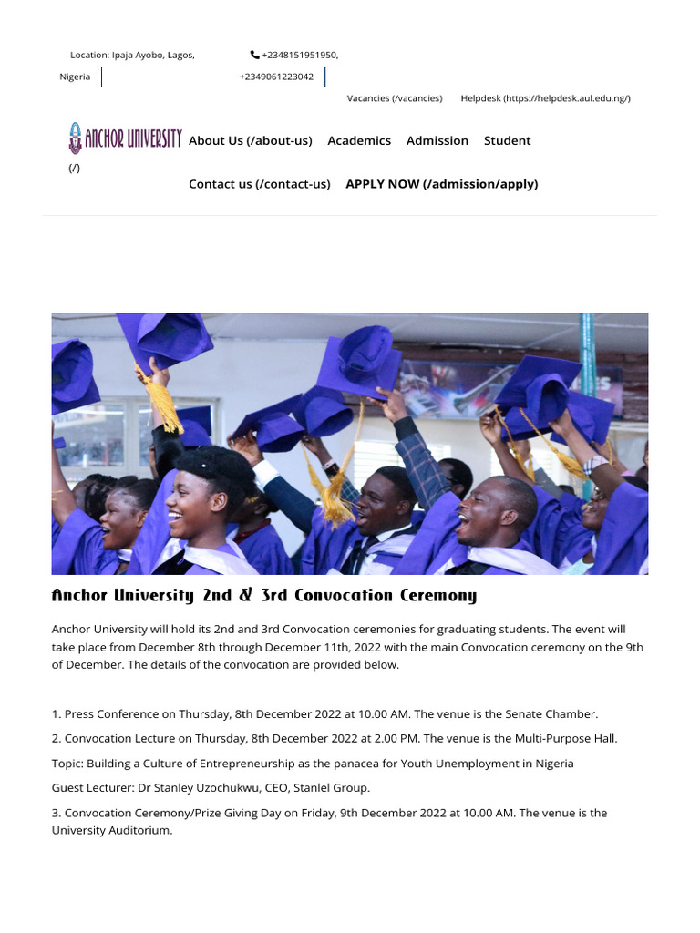 Event - Anchor University 2nd & 3rd Convocation Ceremony | PDF