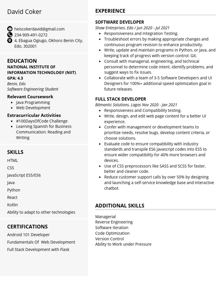 David Coker: Experience | PDF | Web Development | World Wide Web