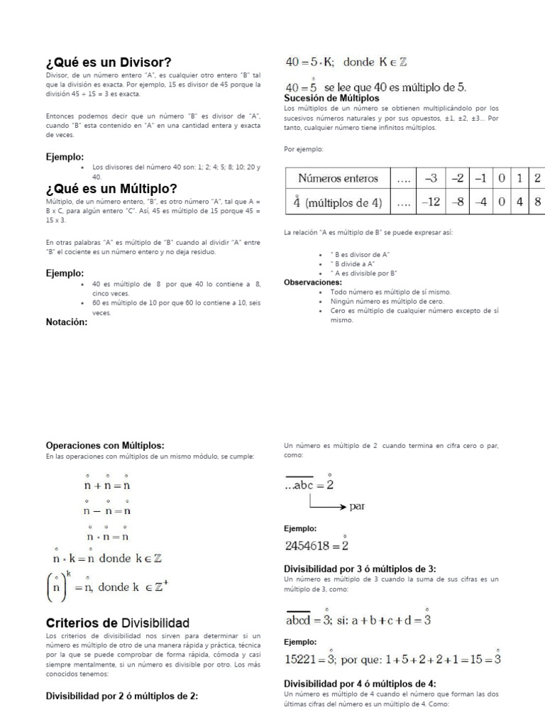 Qué es un Divisor | PDF | División (Matemáticas) | Números
