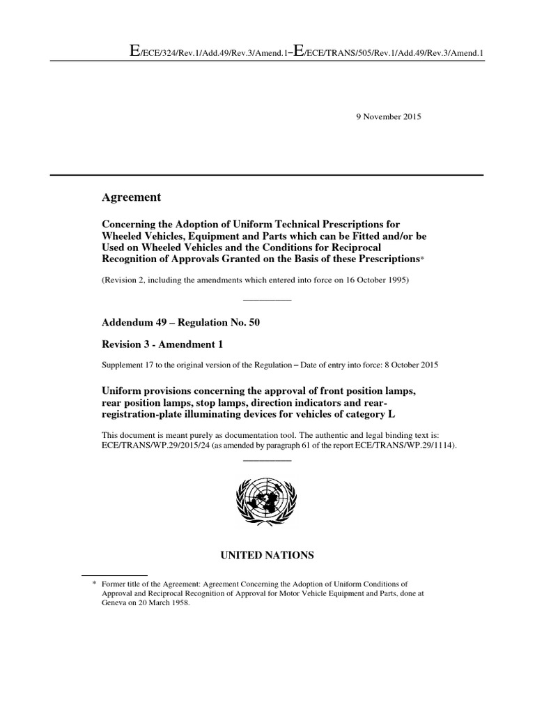 ECE Regulation No. 50 Amendments Summary | PDF | Vehicles