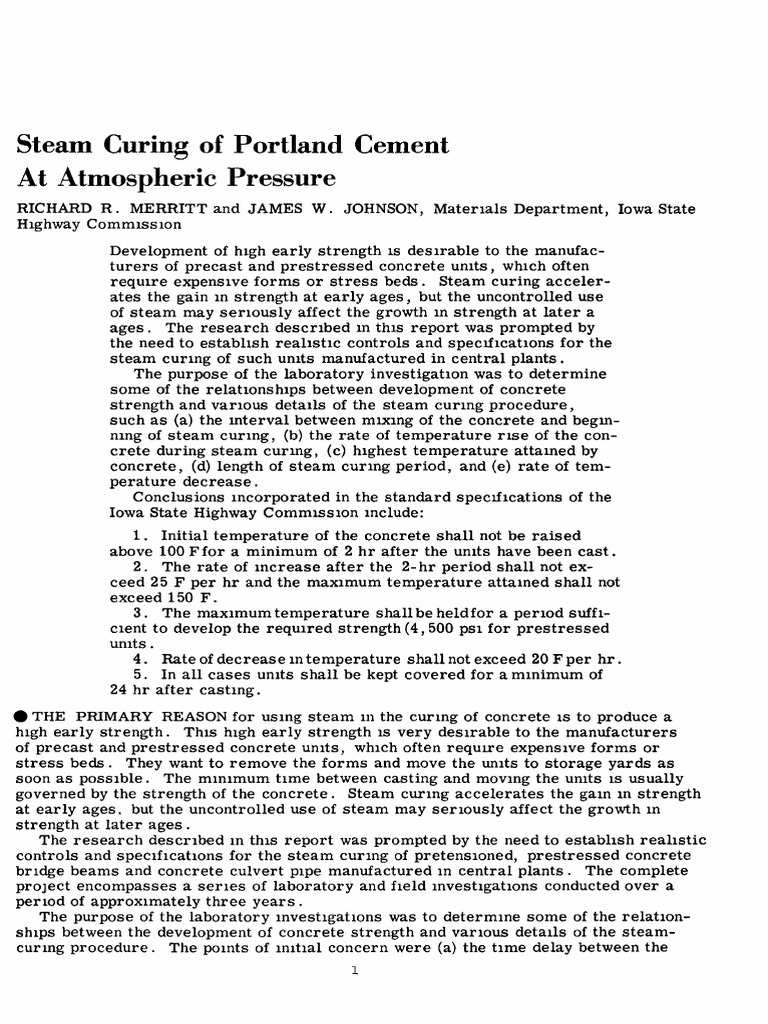 Steam Curing of Portland Cement at Atmospheric Pressure | PDF ...