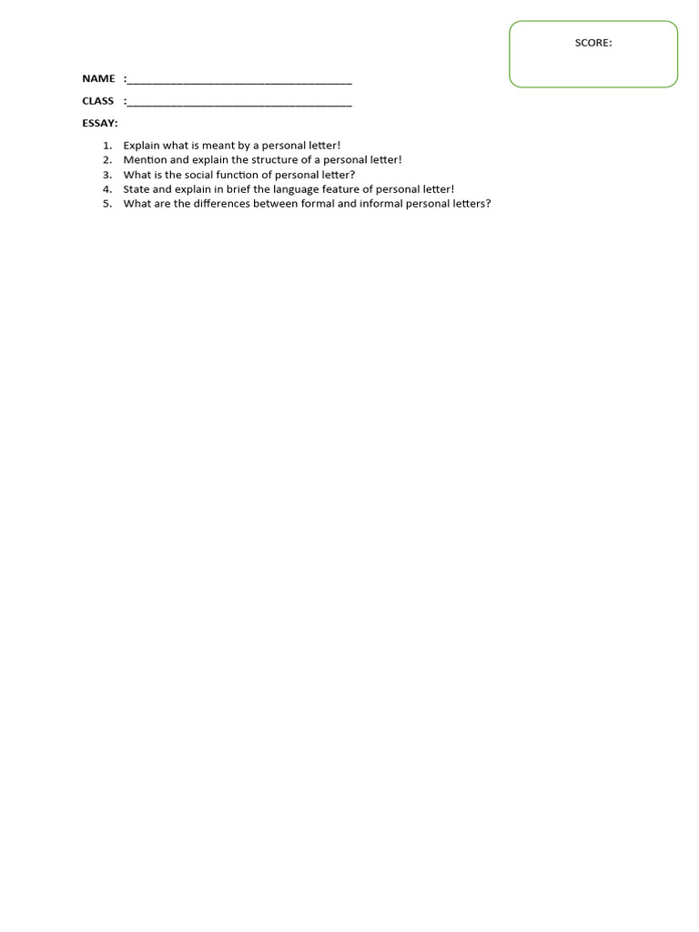 Personal Letter Essay Questions for XI | PDF | Foreign Language Studies