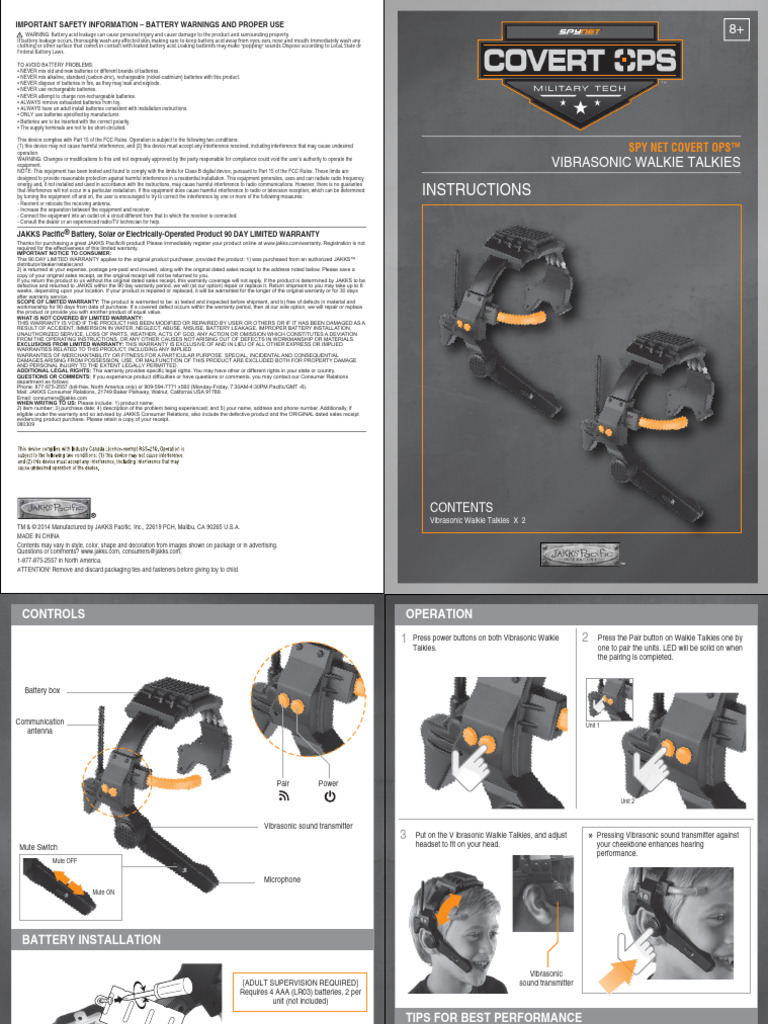 Instrucciones SPY NET COVERT OPS | PDF | Rechargeable Battery | Radio