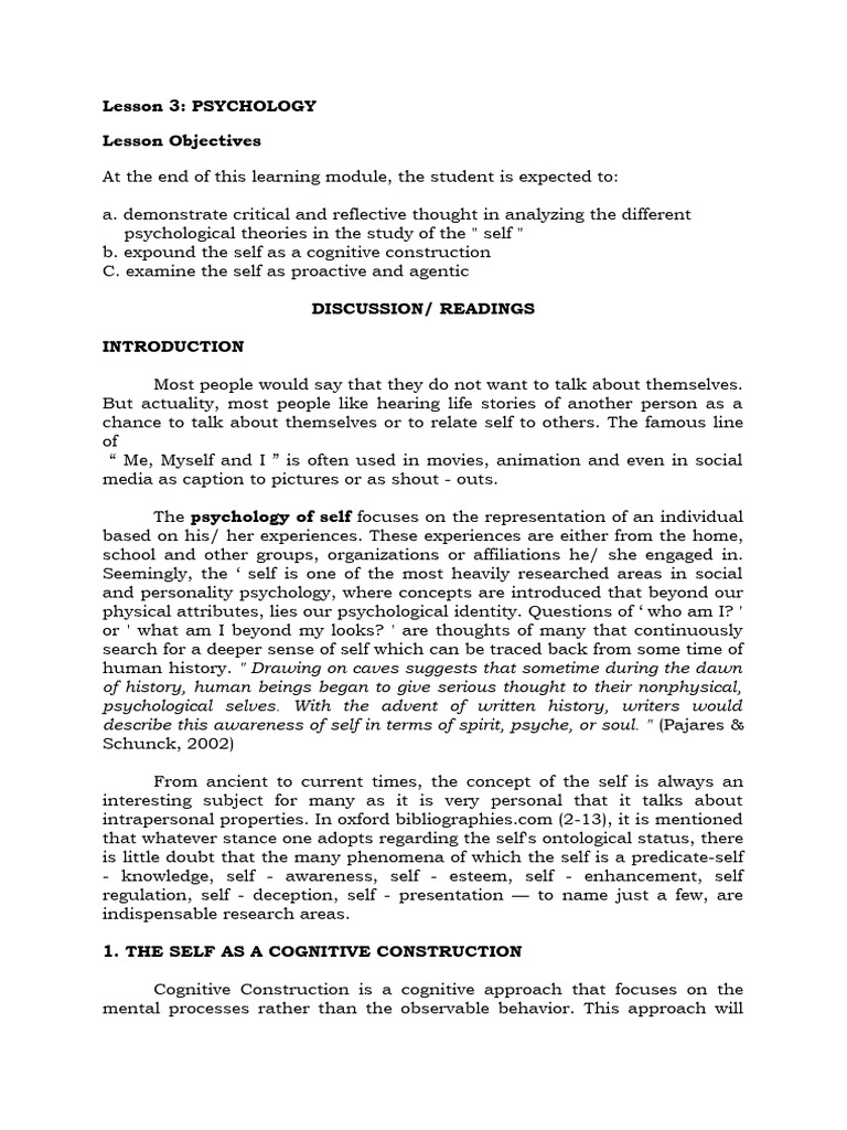 CHAPTER 4 - Psychological Self | PDF | Self | Self Efficacy