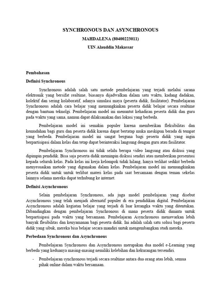 SYNCHRONOUS DAN ASYNCHRONOUs | PDF | Karier & Perkembangan