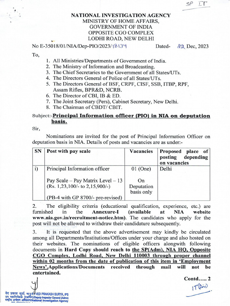 Nia Recruitment 2024 For 02 | PDF