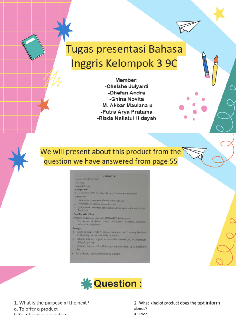 Tugas Presentasi Bahasa Inggris Kelas 9c Kelompok 3 | PDF | Medical Treatments | Drugs